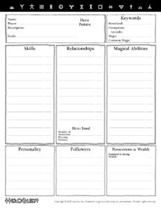 HeroQuest 1 – Character Sheet – The Well of Daliath